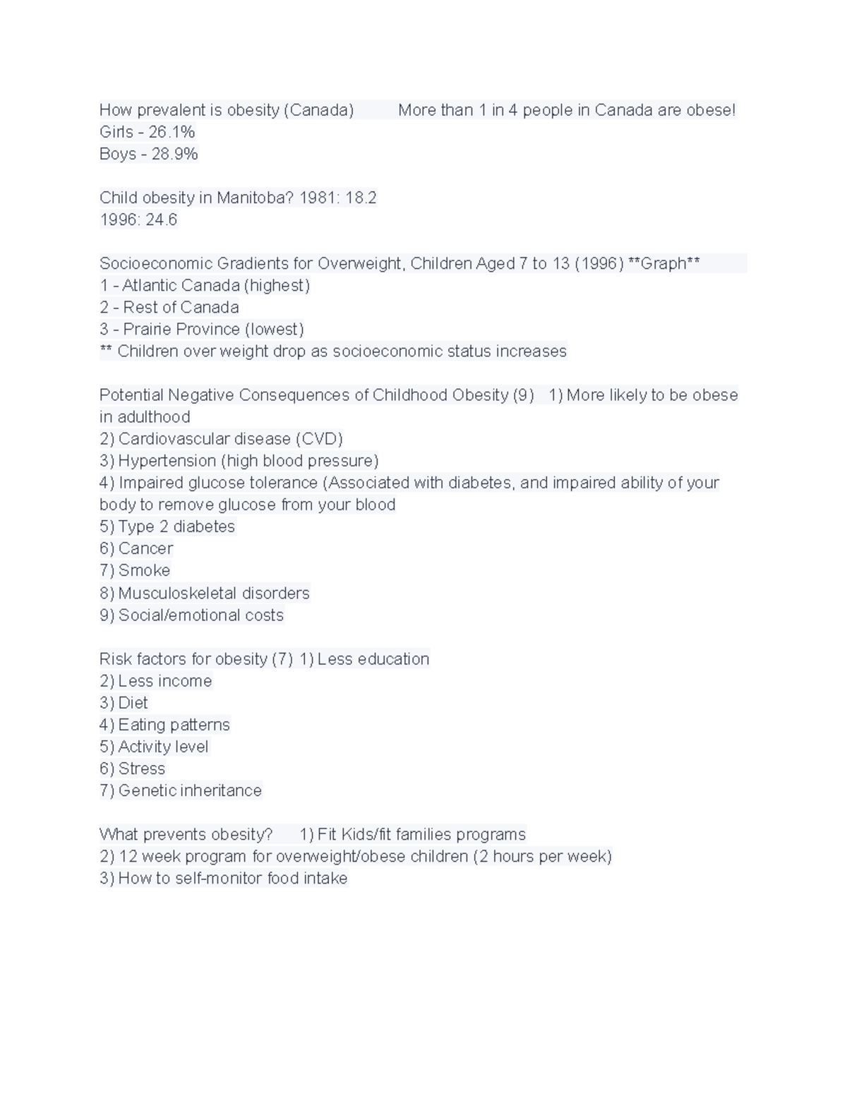 HEAL2600 Practice Questions Four For Final - How prevalent is obesity ...