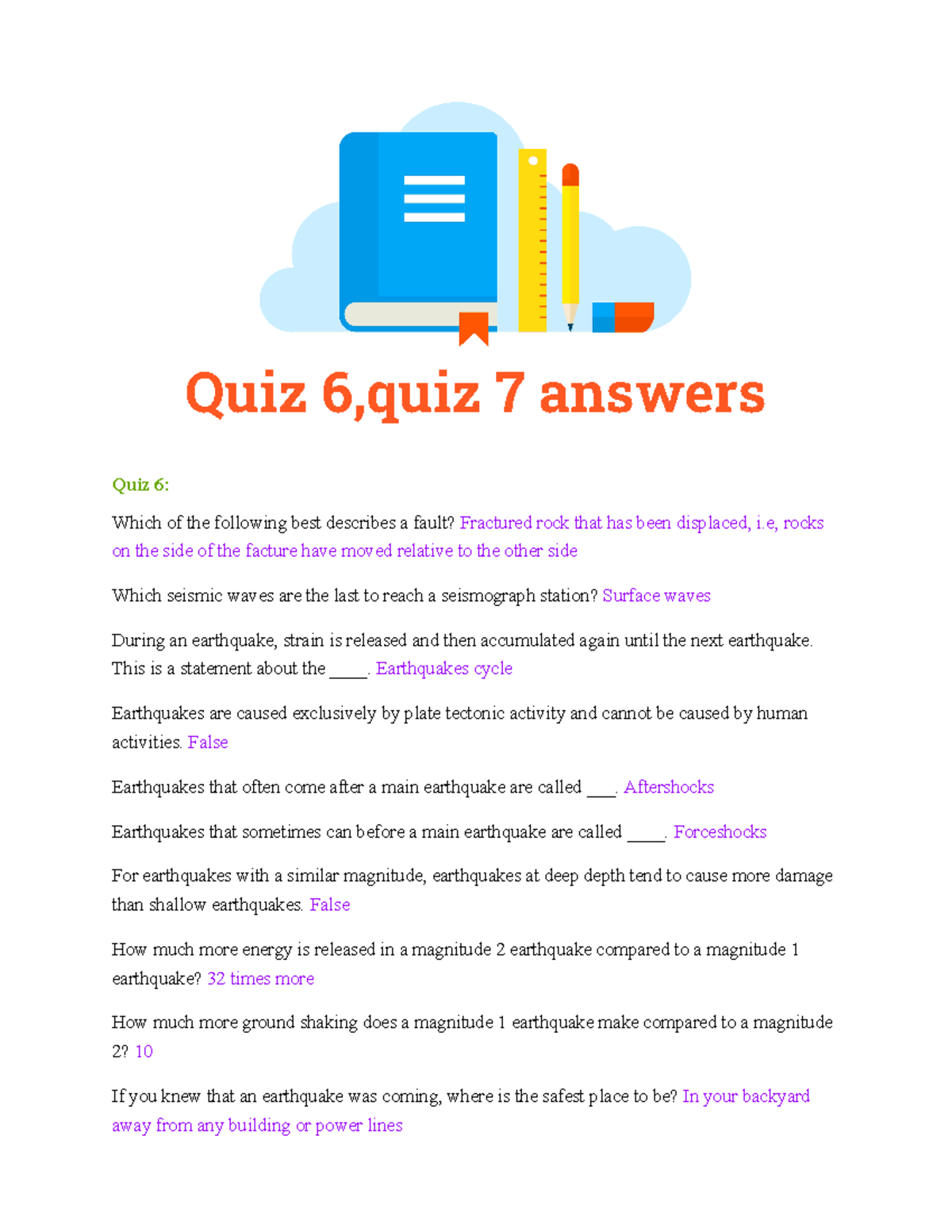Quiz 6,7 answers - ANSWER - Quiz 6,quiz 7 answers Quiz 6: Which of the following best describes ...