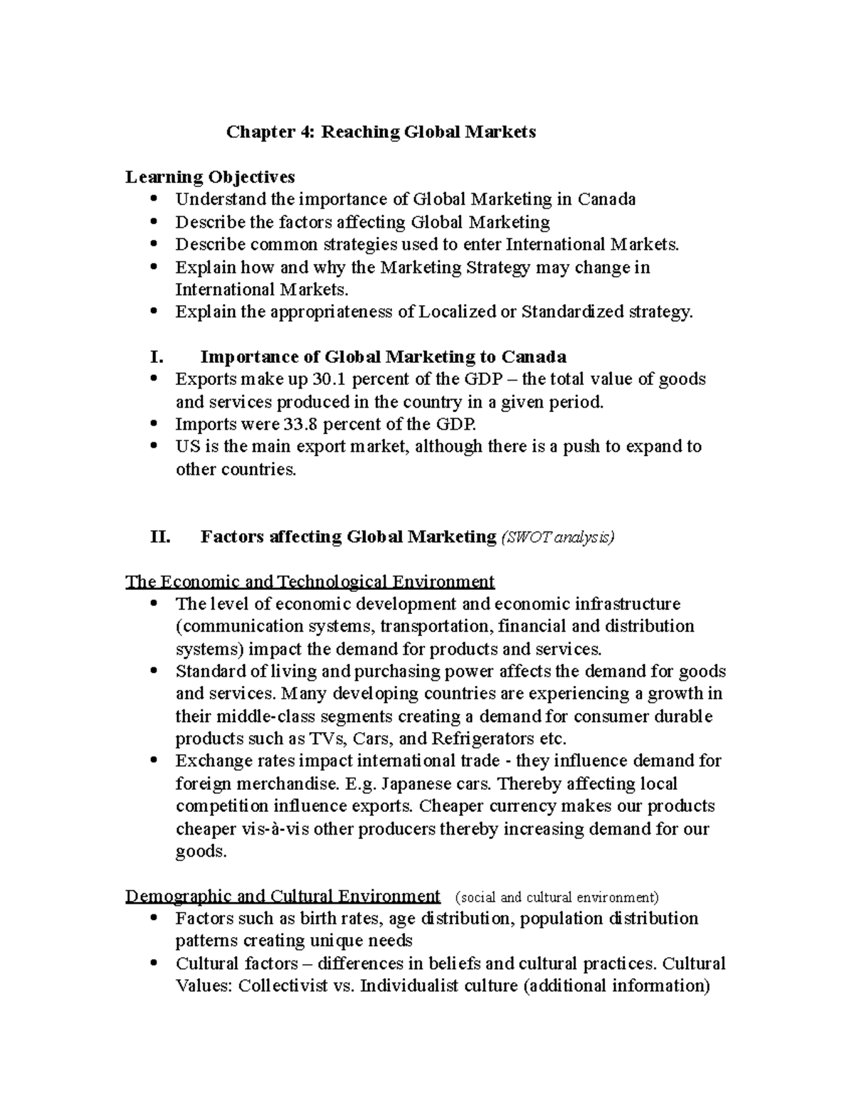 Chapter 4 - note - Chapter 4: Reaching Global Markets Learning ...