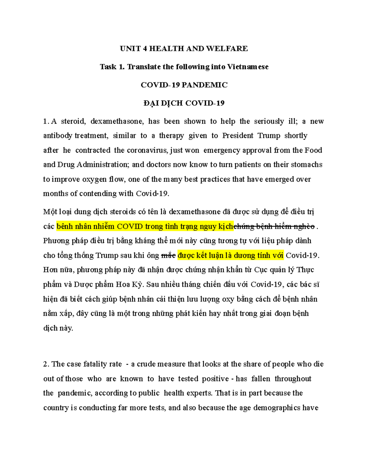 UNIT 4 Health AND Welfare - UNIT 4 HEALTH AND WELFARE Task 1. Translate ...