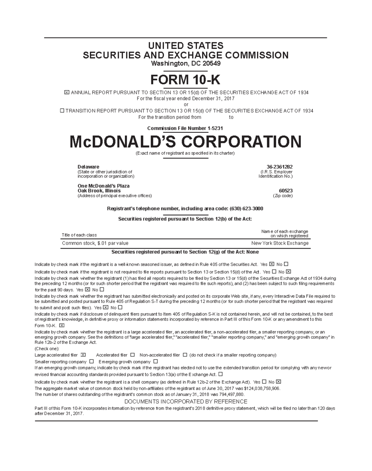 Mc Donald's 2017 Annual Report 1 - UNITED STATES SECURITIES AND ...