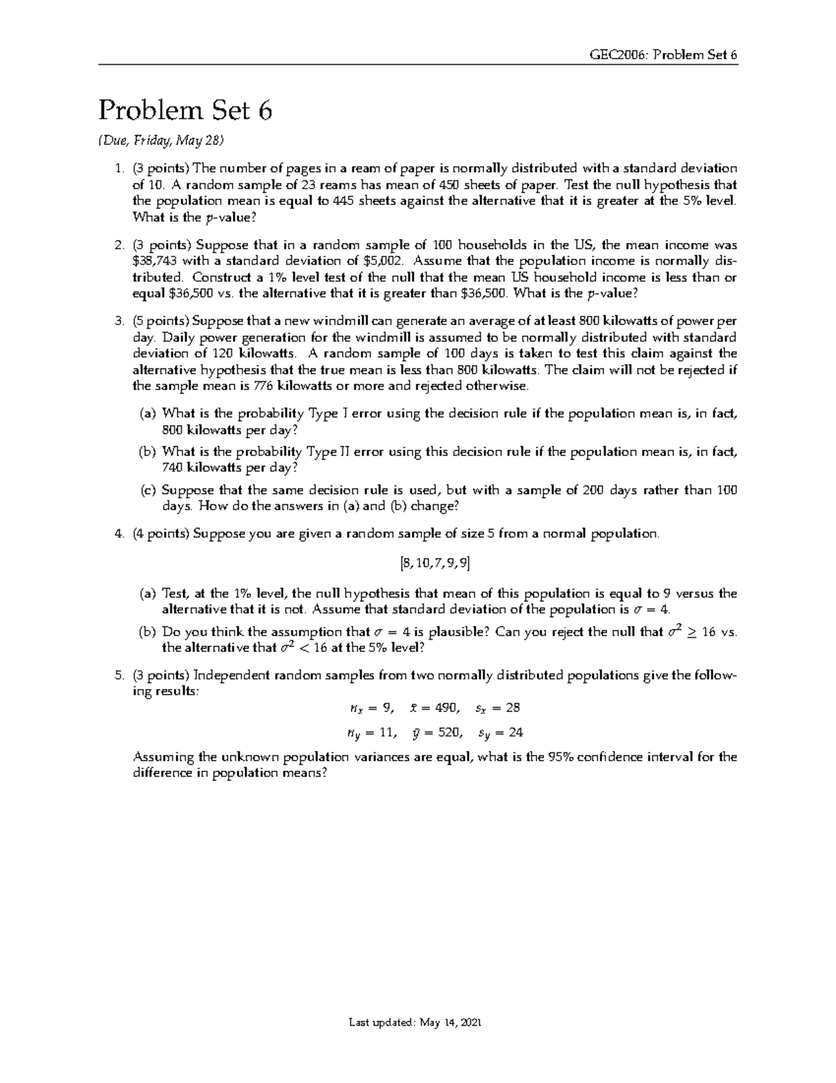 PS6 - Sungkyunkwan University 2021 - GEC2006: Problem Set 6 Problem Set 6 (Due, Friday, May 28 ...