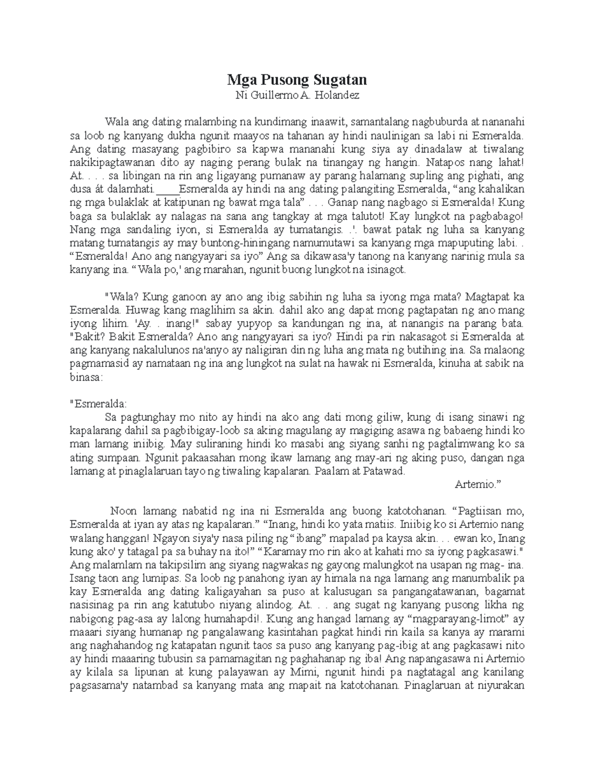 Mga Pusong Sugatan- Reading Text - Mga Pusong Sugatan Ni Guillermo A ...