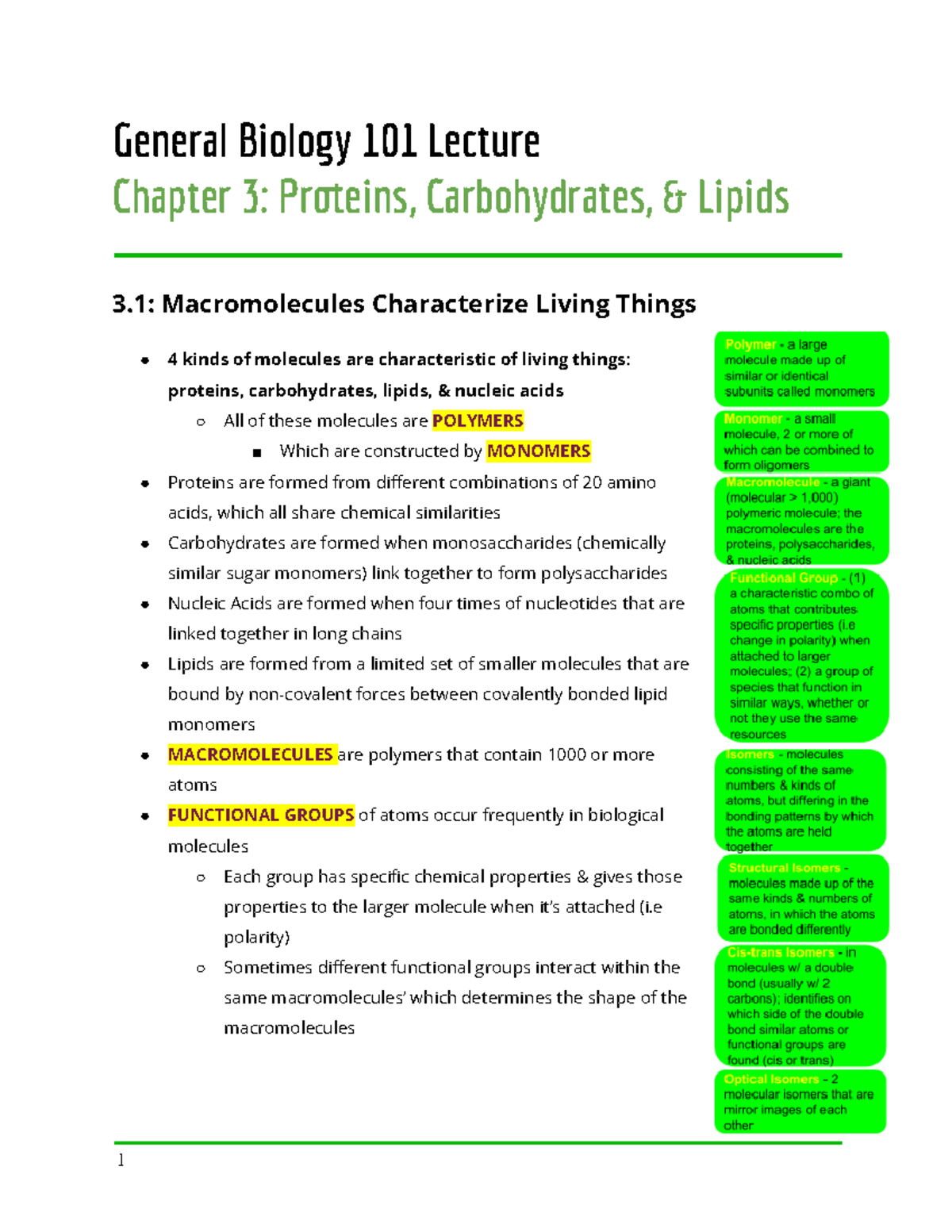 General Biology 101 Ch. 3 - General Biology 101 Lecture Chapter 3 ...