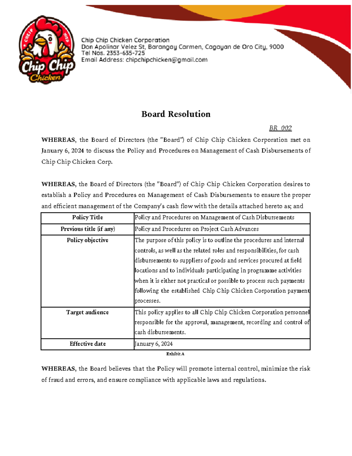 Board Resolution 002 - Board Resolution BR_ WHEREAS, the Board of ...