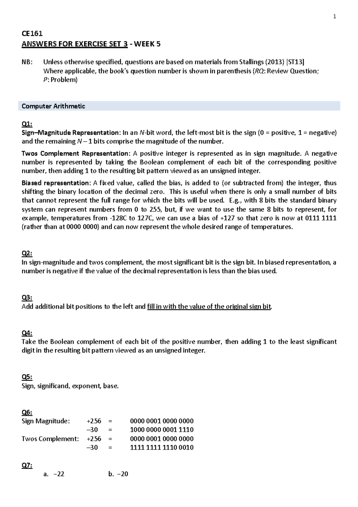 CE161-ES3Sol - practice material solutions for ce161 - 1 CE ANSWERS FOR ...