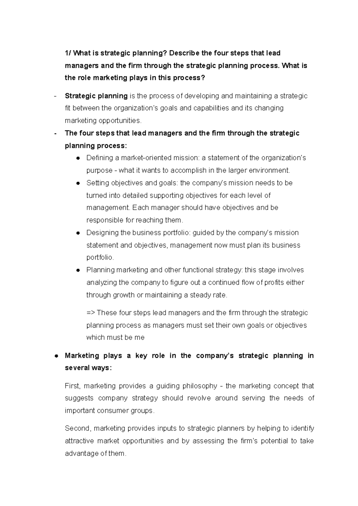 [ Reading Reflection] Part 1 - 1/ What is strategic planning? Describe ...