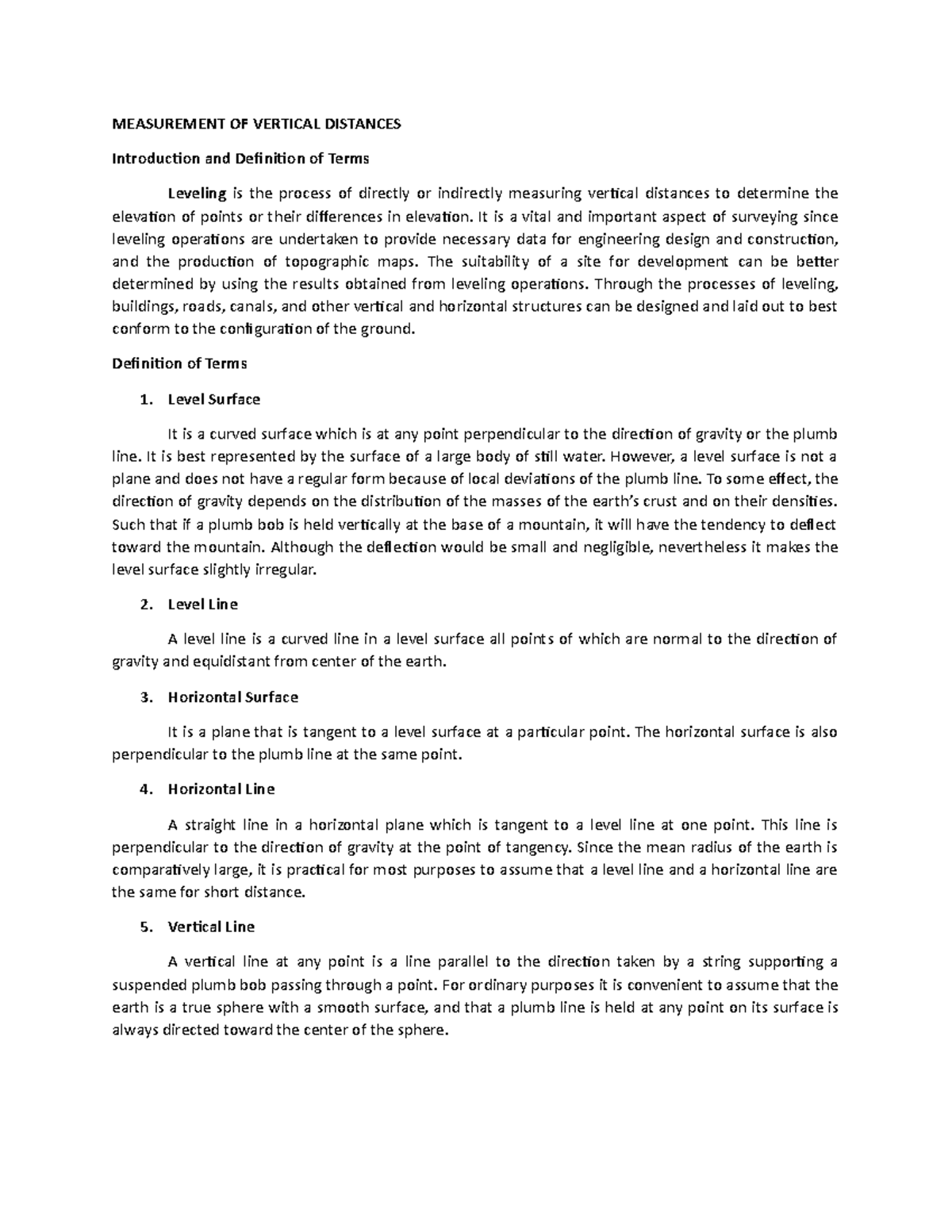Measurement OF Vertical Distances - MEASUREMENT OF VERTICAL DISTANCES ...