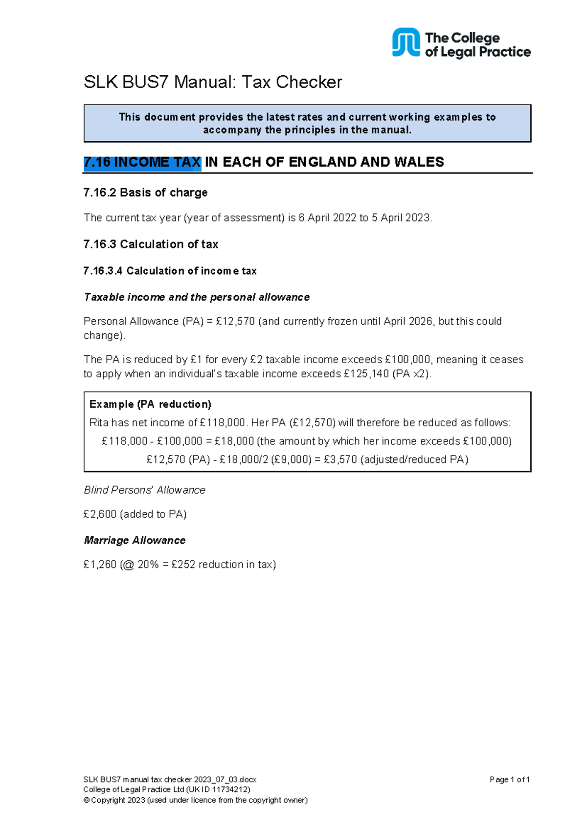 Business Tax Checker - SLK BUS7 manual tax checker 2023_07_03 Page 1 of ...