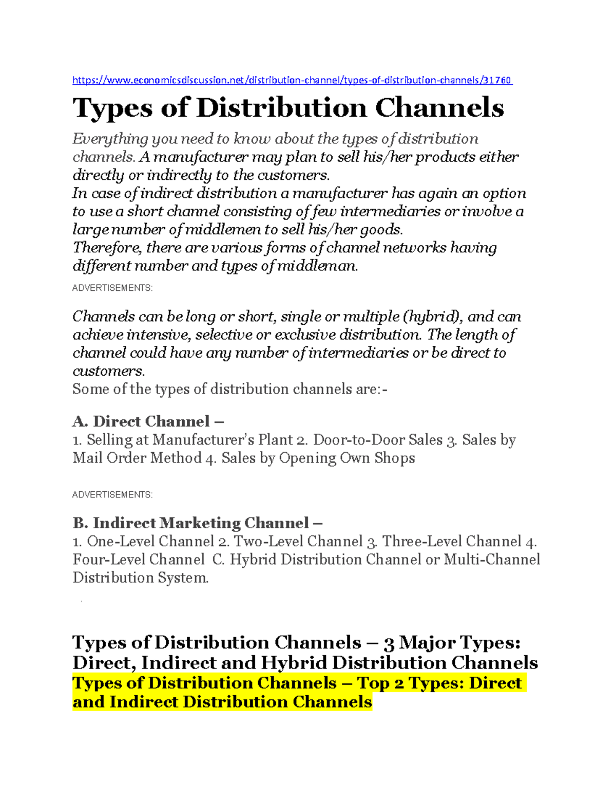 Channel direct and inirect - - Studocu