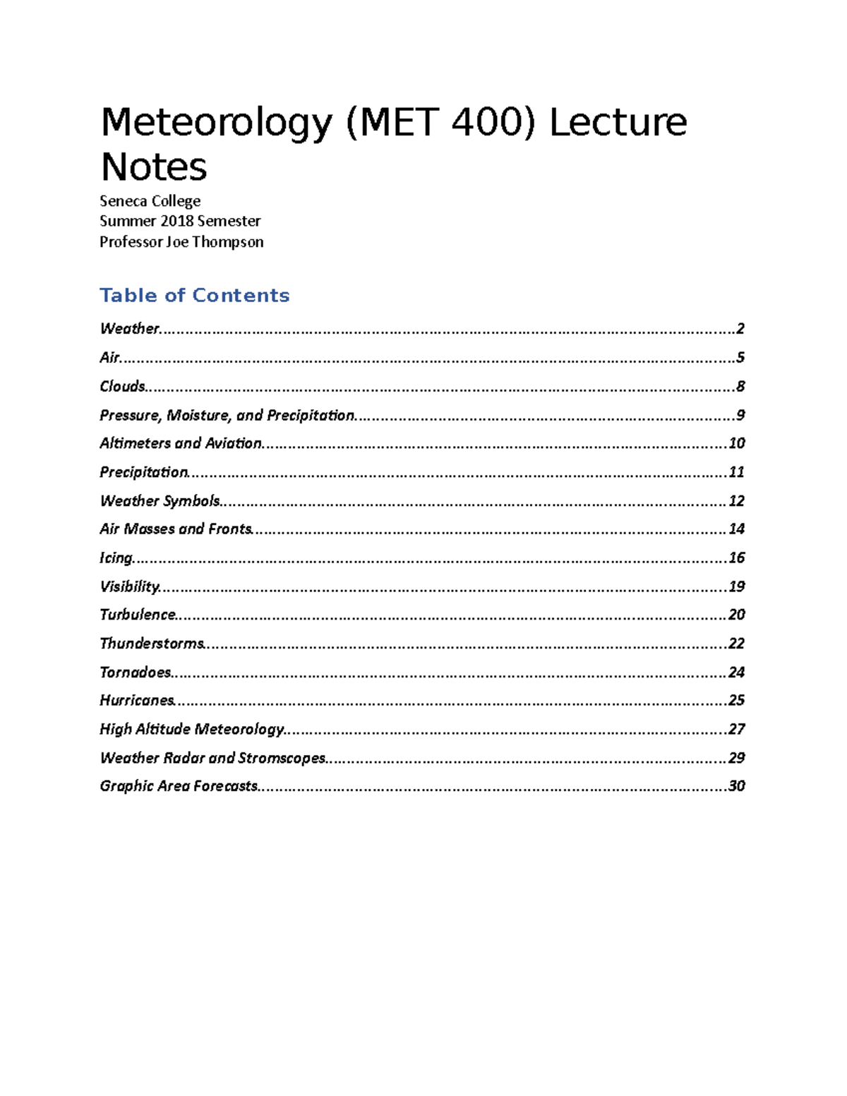 MET 400 Lecture Notes - Meteorology (MET 400) Lecture Notes Seneca ...