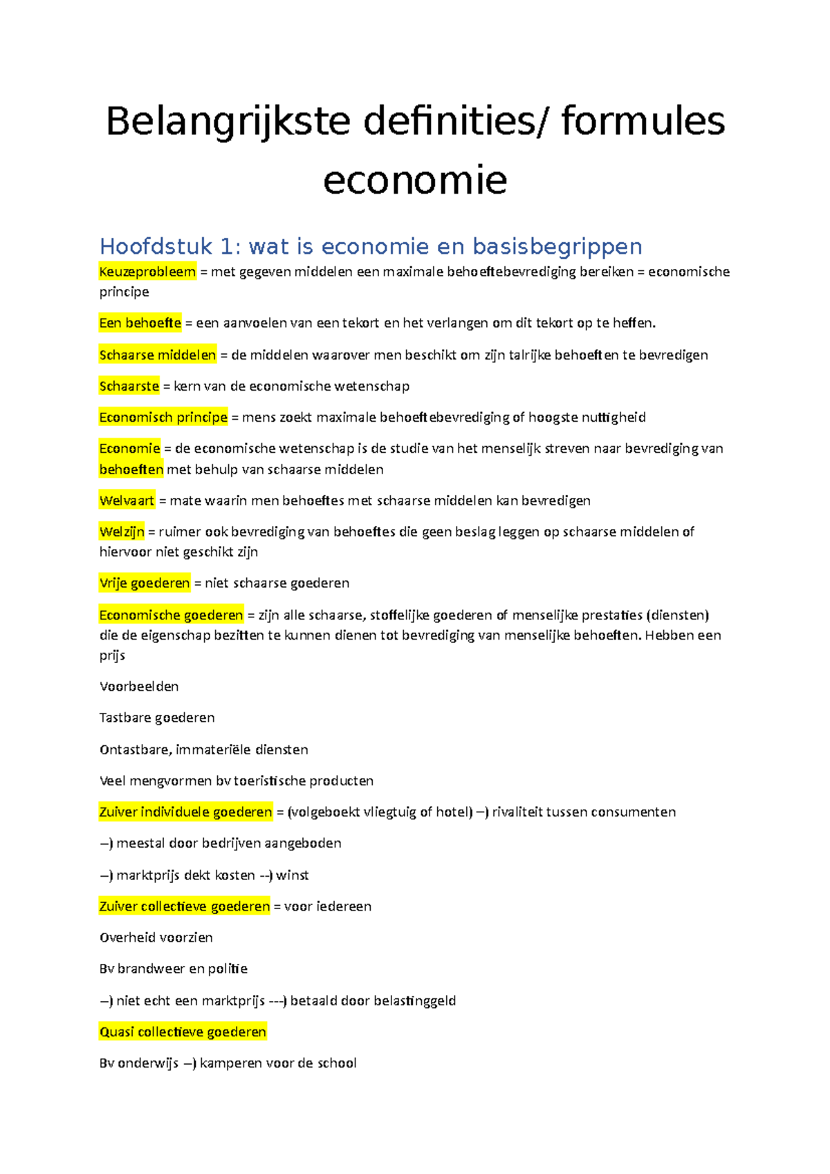 Belangrijkste definities formules economie - Belangrijkste definities ...