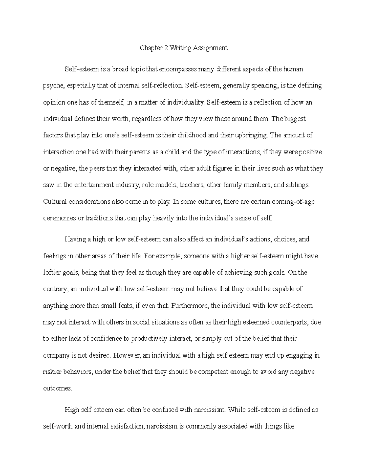 Chapter 2 Writing Assignmen 1 - Chapter 2 Writing Assignment Self ...