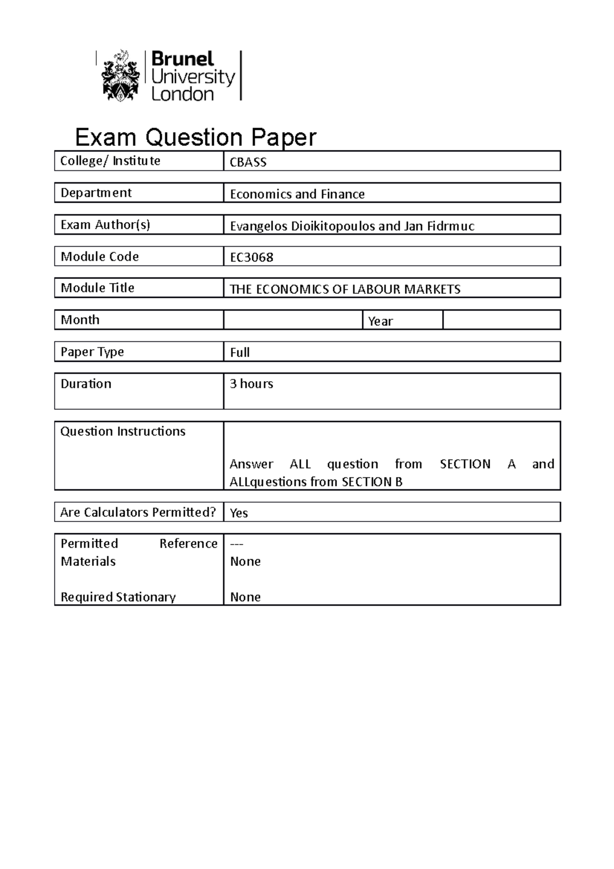 EC3608 PAST PAPER 2016 - Exam Question Paper College/ Institute CBASS ...