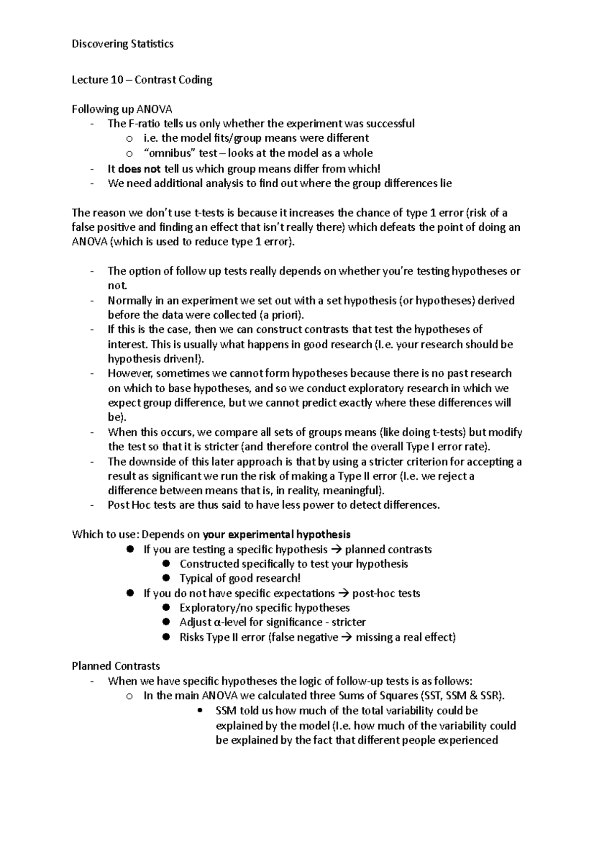 Lecture 10 – Contrast Coding - Discovering Statistics Lecture 10 ...