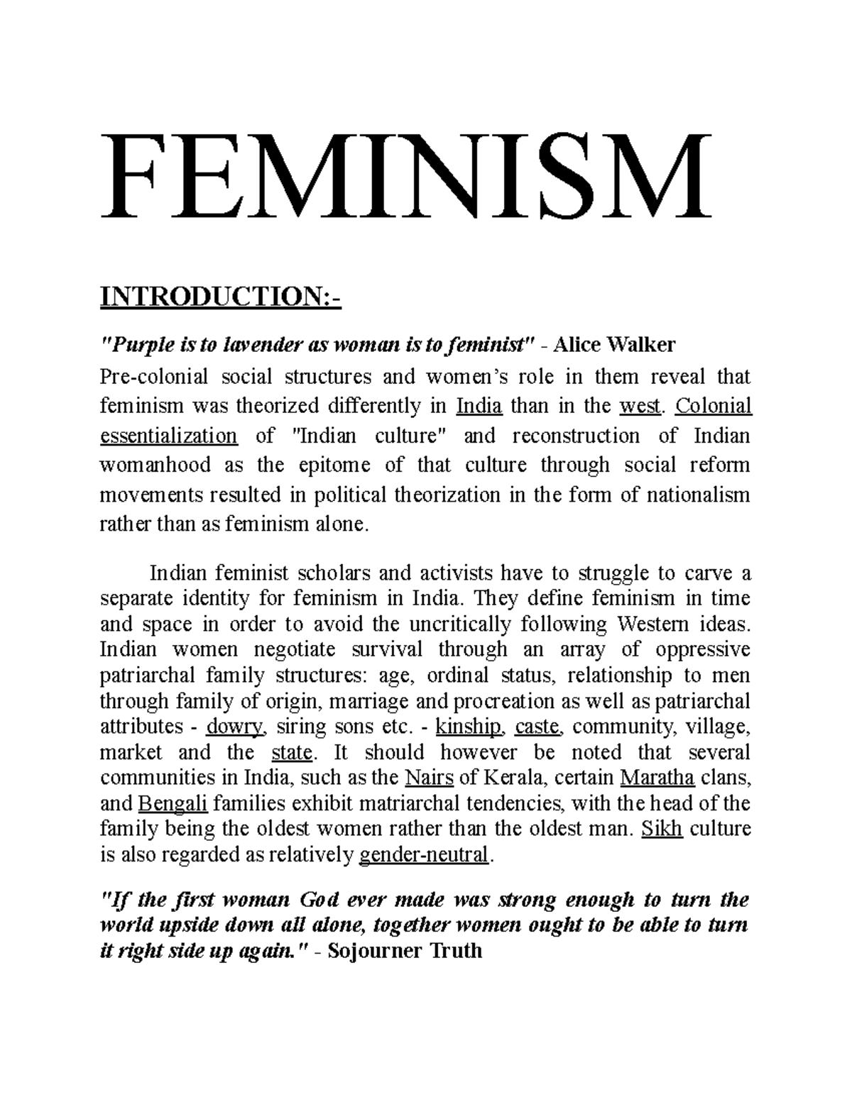 54703556-Feminism-Notes - FEMINISM INTRODUCTION:- "Purple is to ...