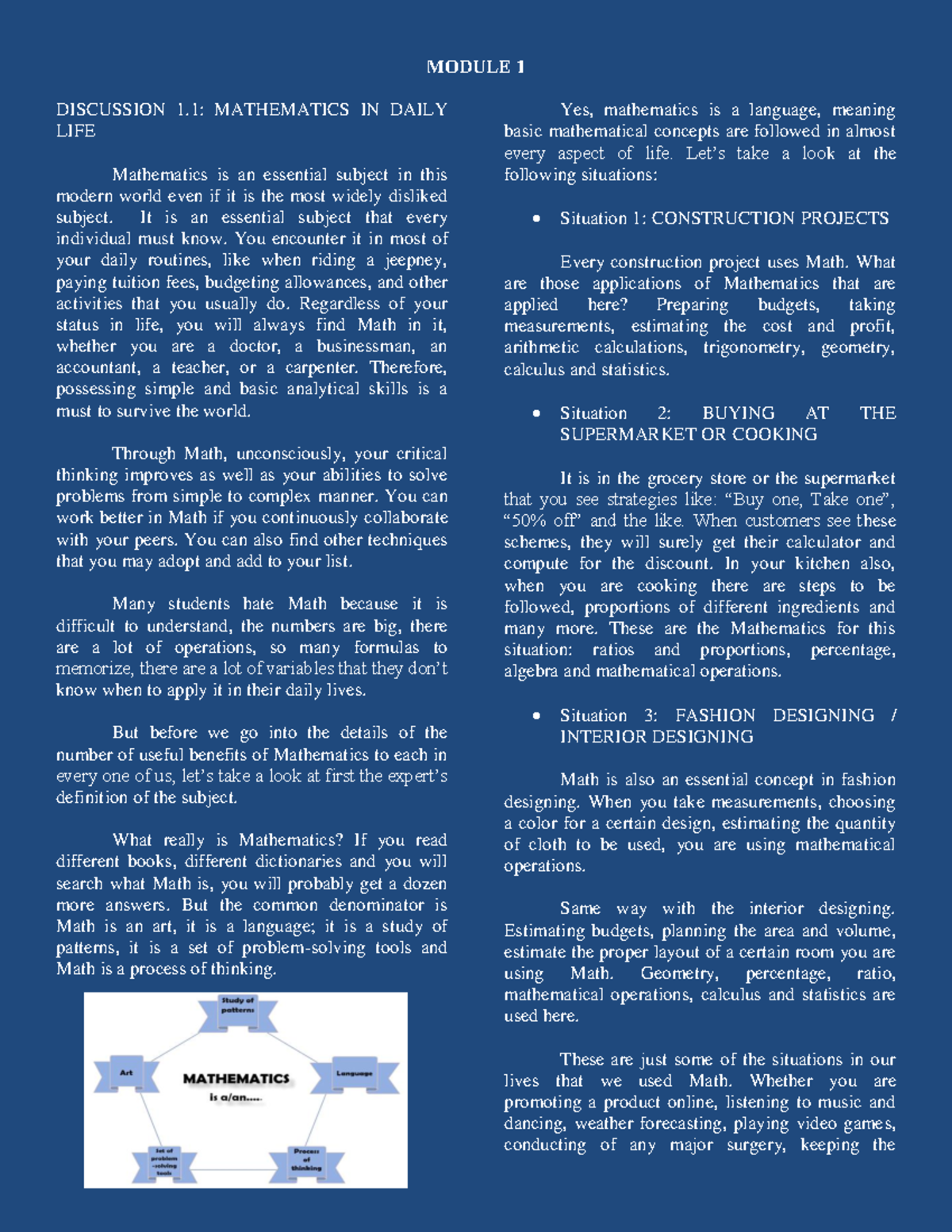 MMW Modules - dev psy - MODULE 1 DISCUSSION 1: MATHEMATICS IN DAILY ...