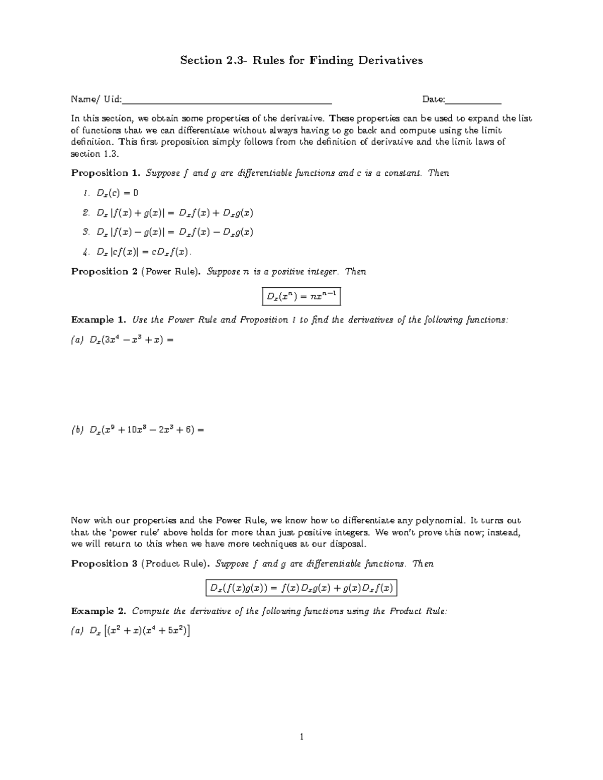 2 Coursework 2 3 Section 2 Rules For Finding Derivatives Name Uid