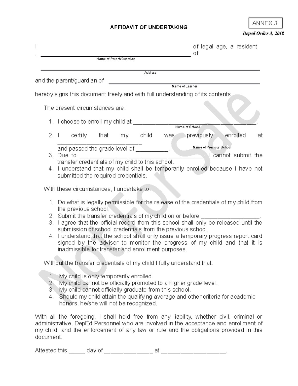 Annex 3 Affidavit of Undertaking DO 3 2018 - AFFIDAVIT OF UNDERTAKING I ...