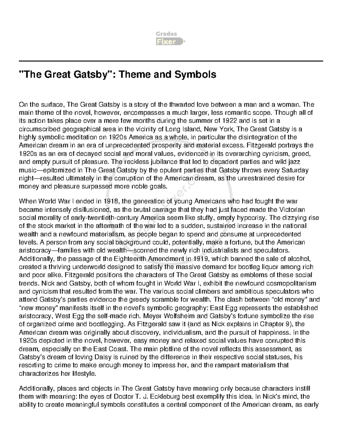 The Great Gatsby Theme and Symbols - "The Great Gatsby": Theme and ...