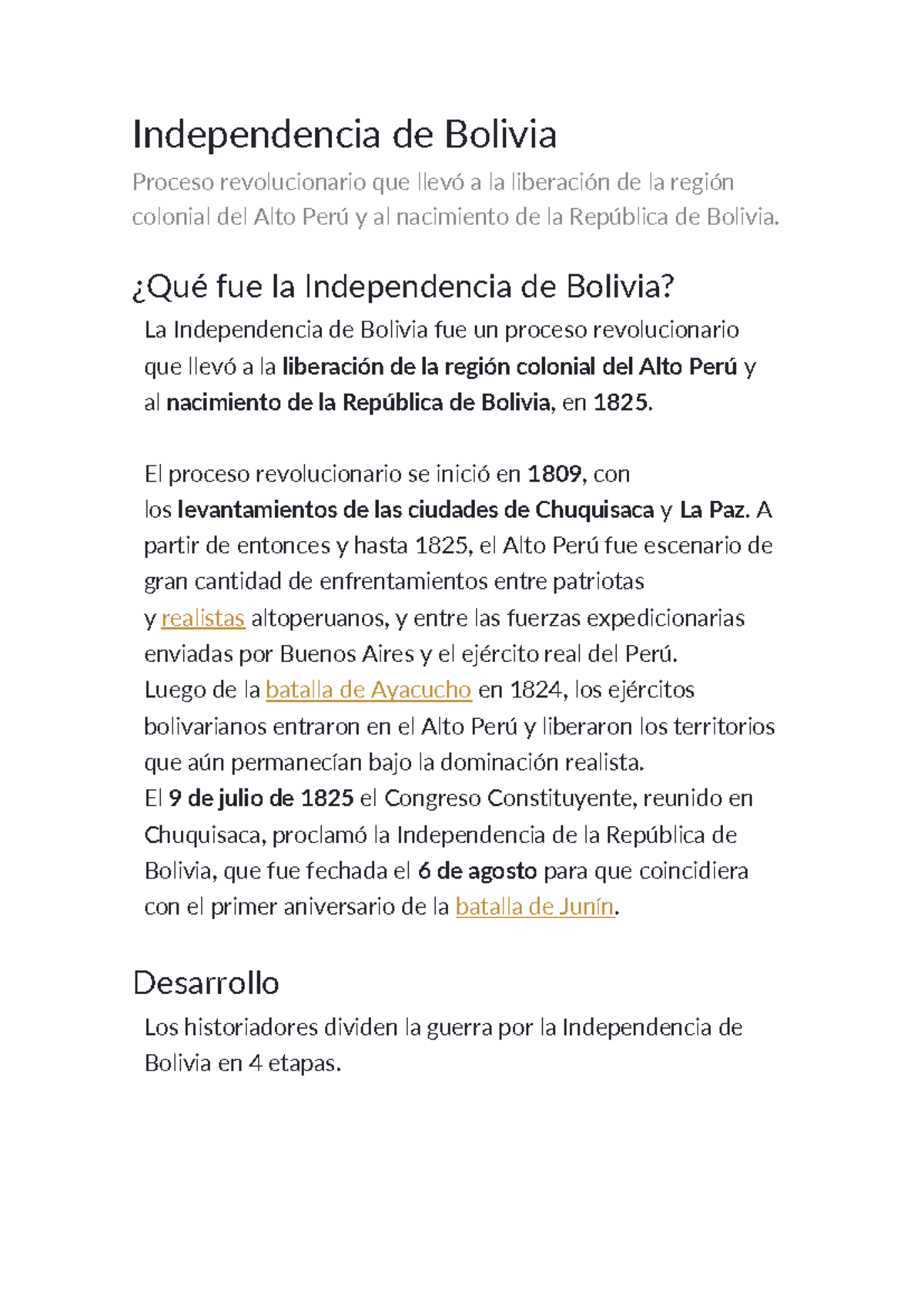Indepencia de Bolivia y Chile - historiologia - Studocu