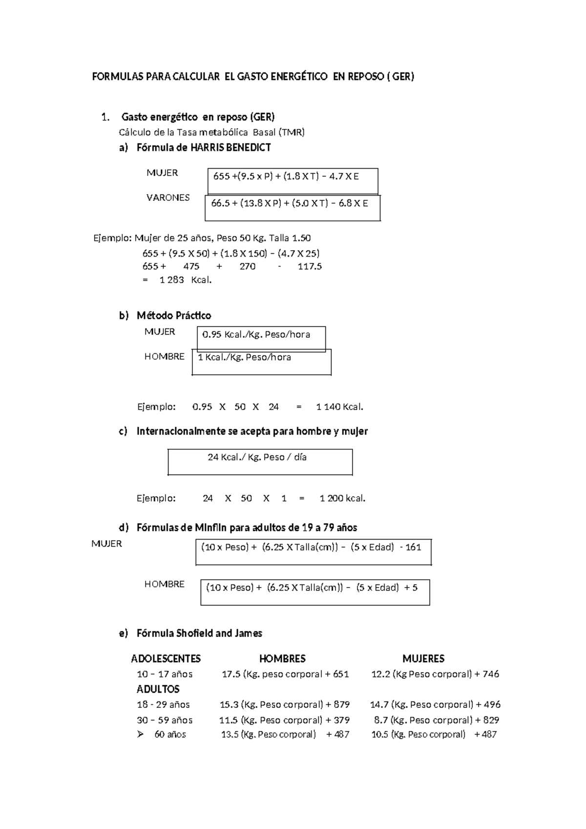 Formulas PARA Calcular LA TMR. - FORMULAS PARA CALCULAR EL GASTO ...