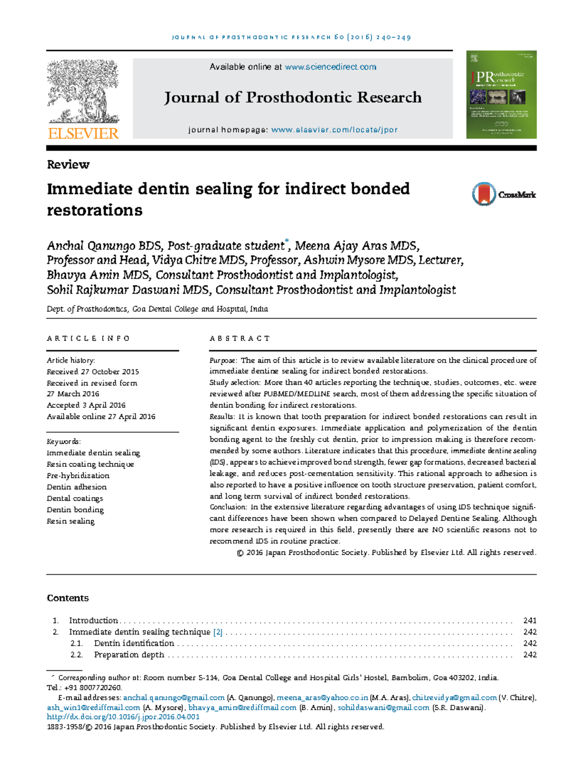 Immediate dentin sealing - Review Immediate dentin sealing for indirect ...