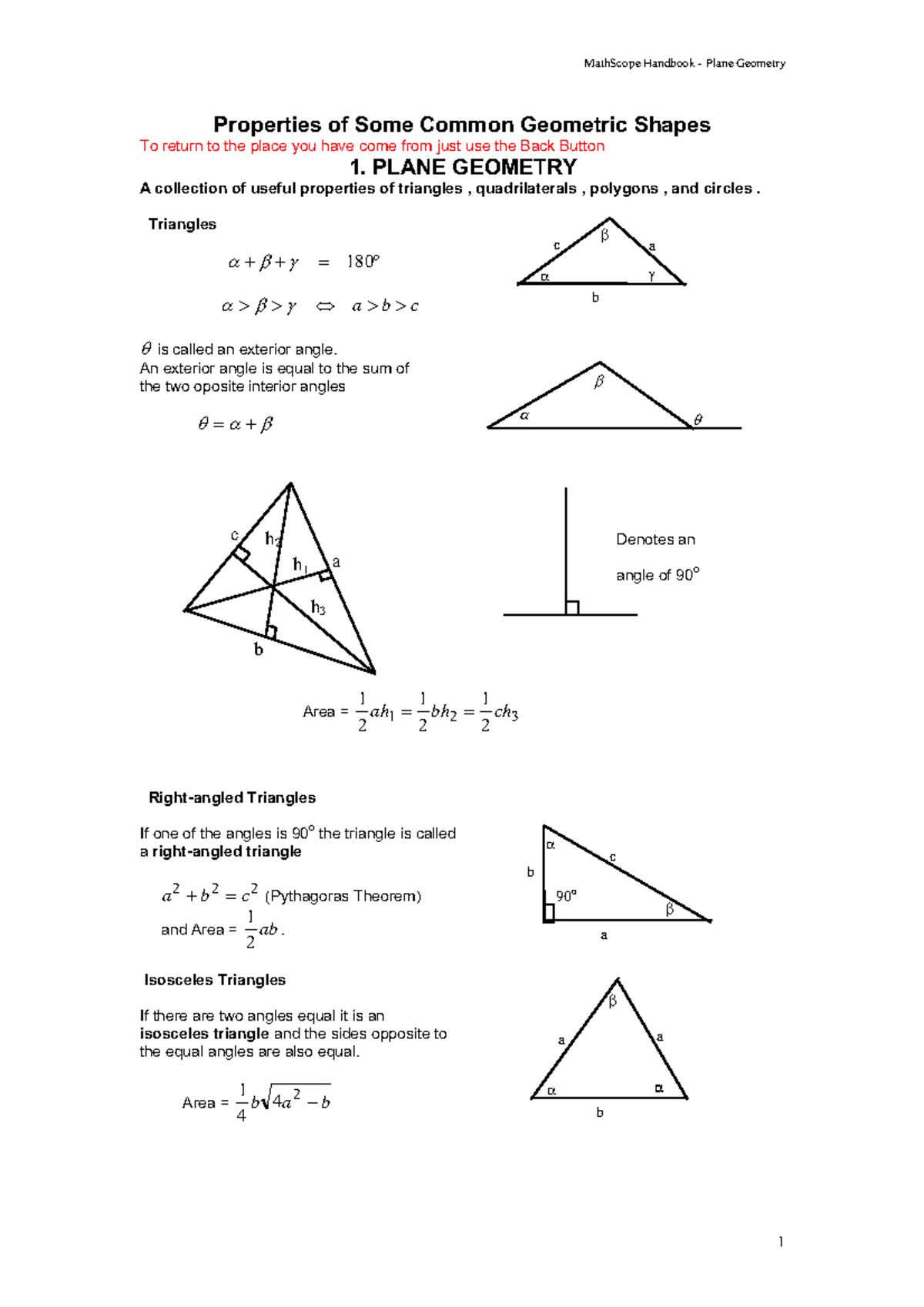 Geometric shapes - Euclidean Geometry - 3URSHUWLHV RI 6RPH &RPPRQ *HRPHWULF 6KDSHV - Studocu