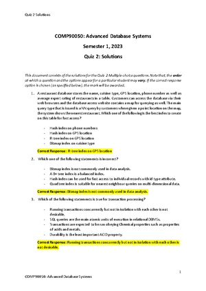 COMP90050 - Unimelb - Advanced Database Systems - Studocu