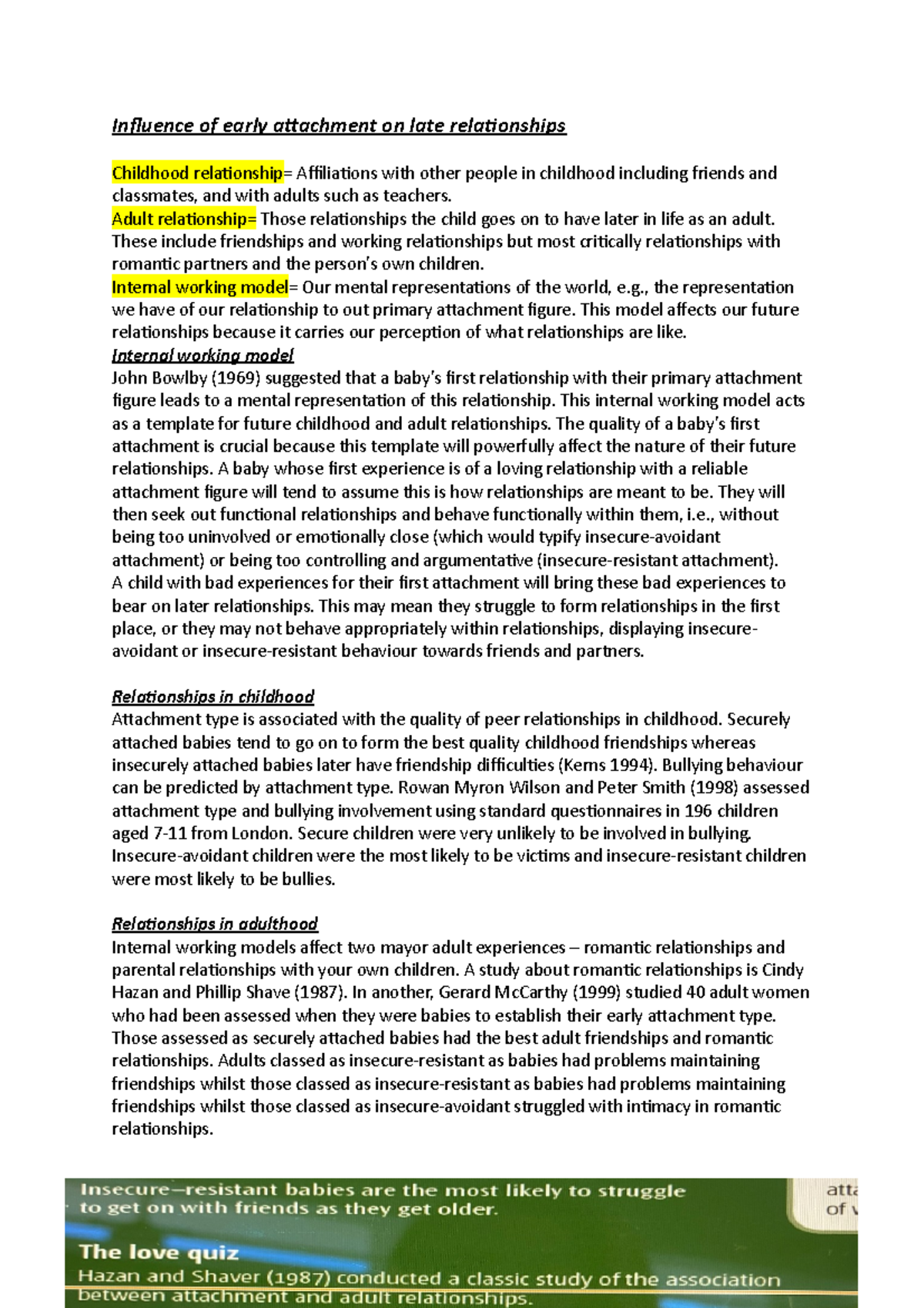 Influence of early attachment on late relationships - Adult ...