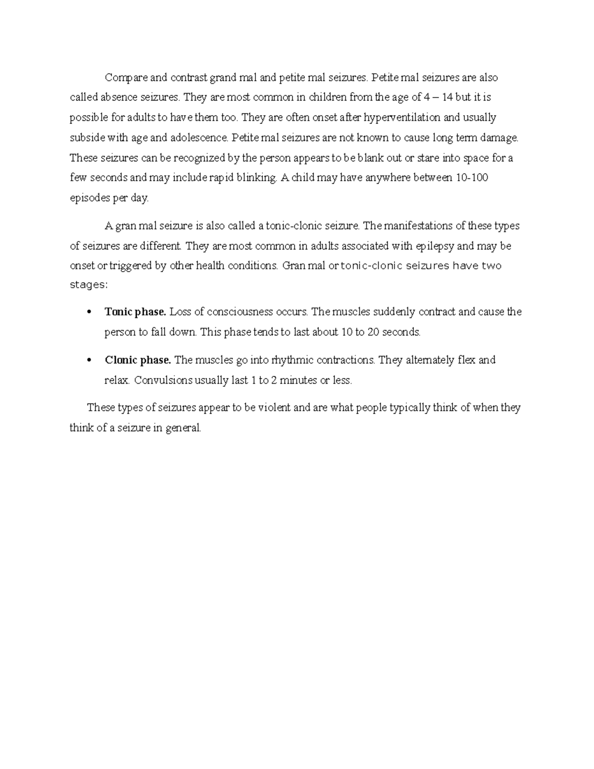 Compare and contrast grand mal and petite mal seizures - Petite mal ...