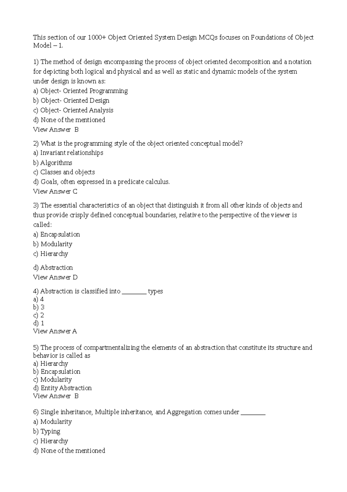 Ooad-mcq - This section of our 1000+ Object Oriented System Design MCQs focuses on Foundations ...