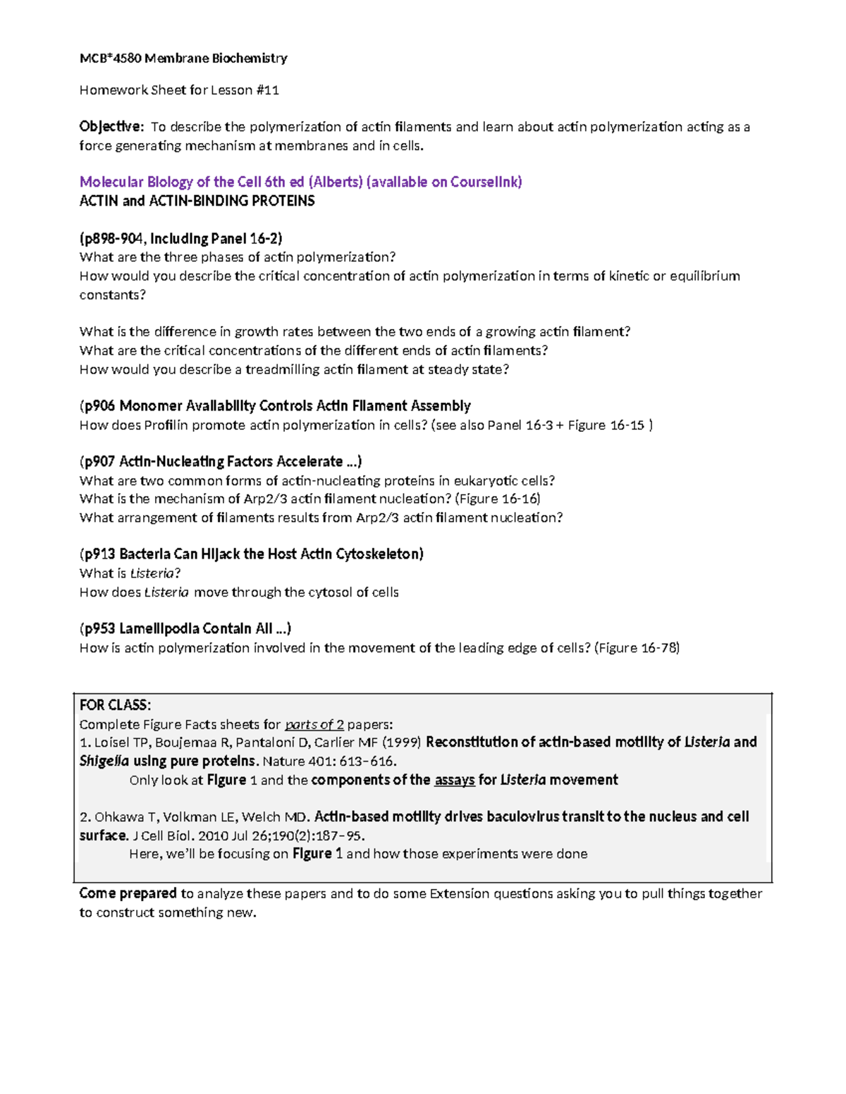 4580 Homework Sheet for Lesson 11 - MCB*4580 Membrane Biochemistry ...