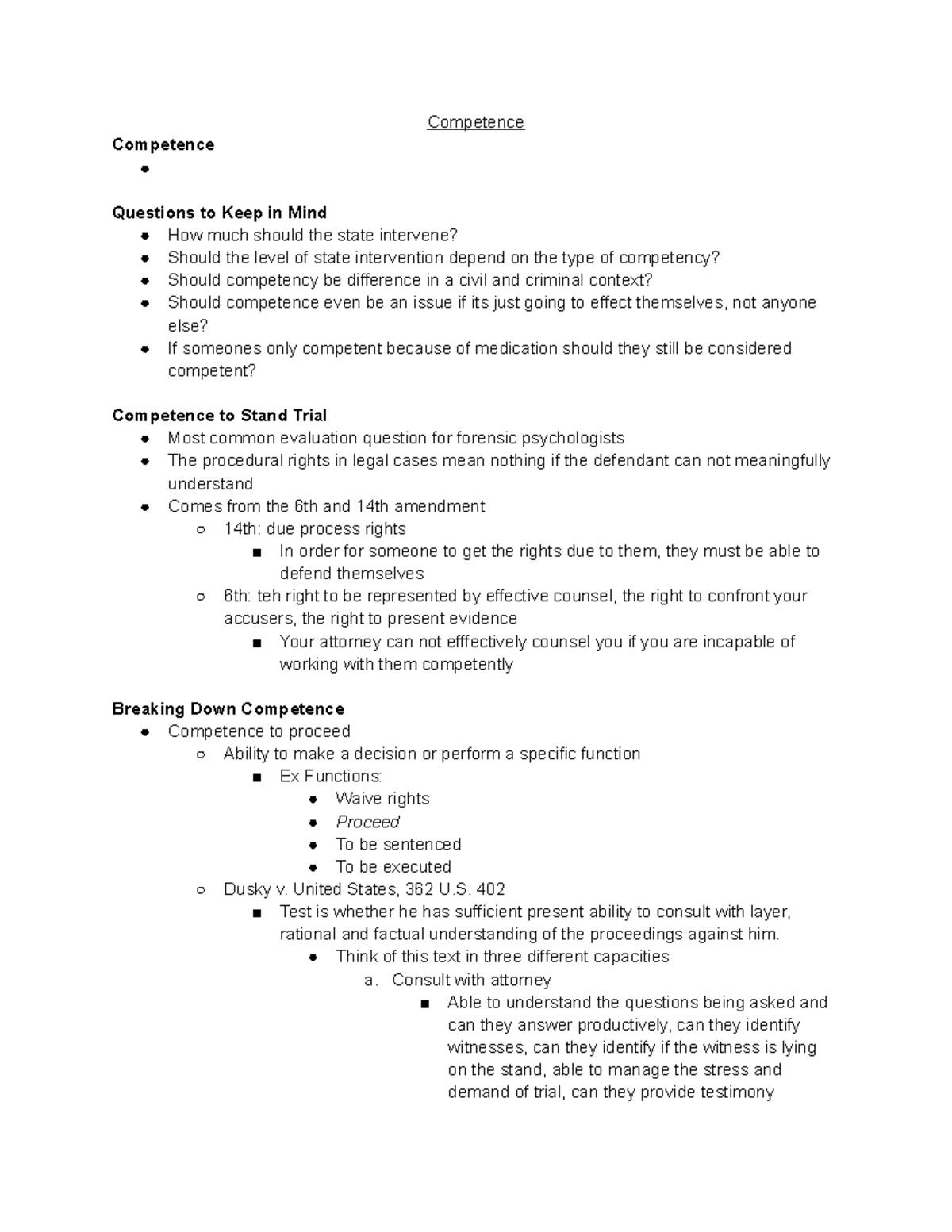 Competence Questions in Legal Cases - Studocu