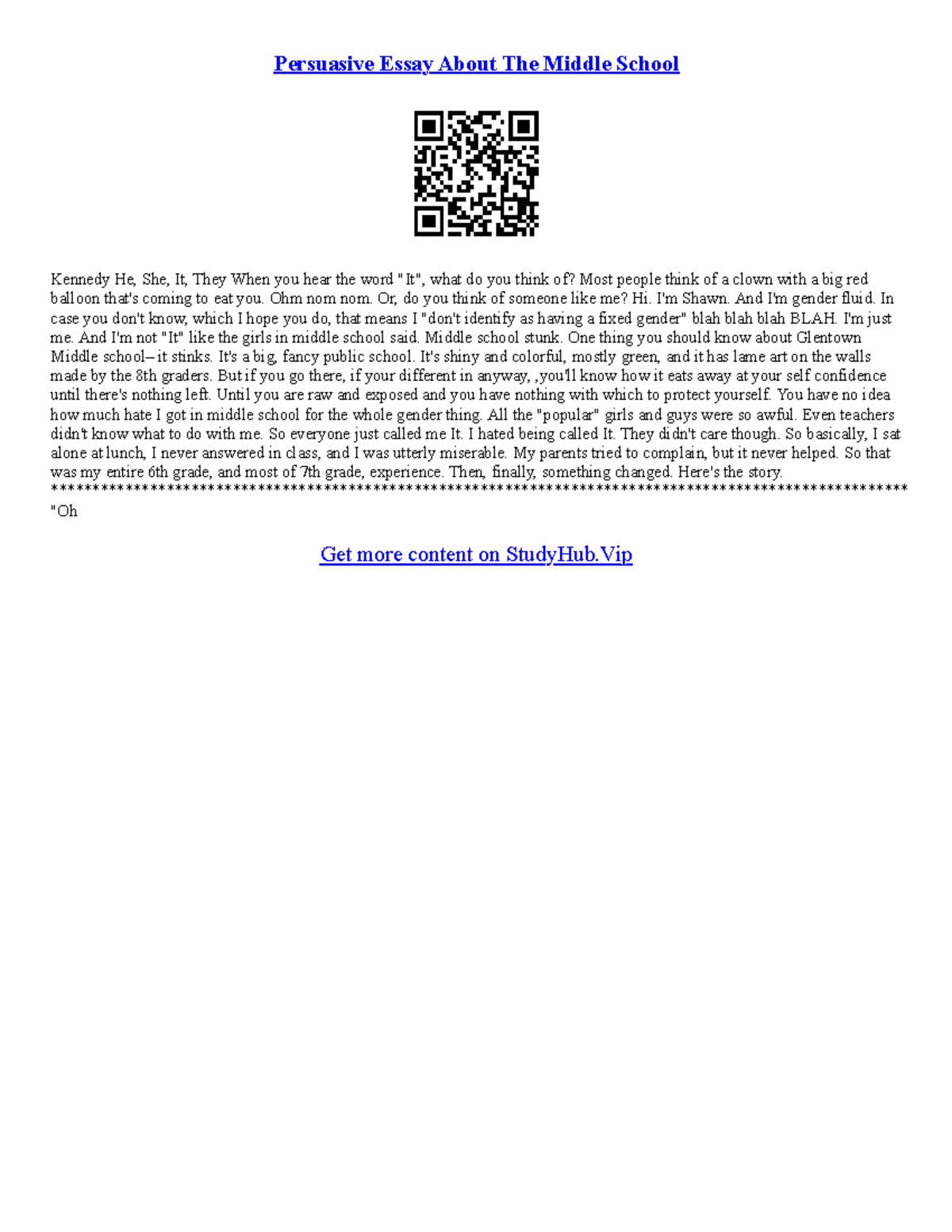 Middle School Persuasive Essay Examples - Persuasive Essay About The ...