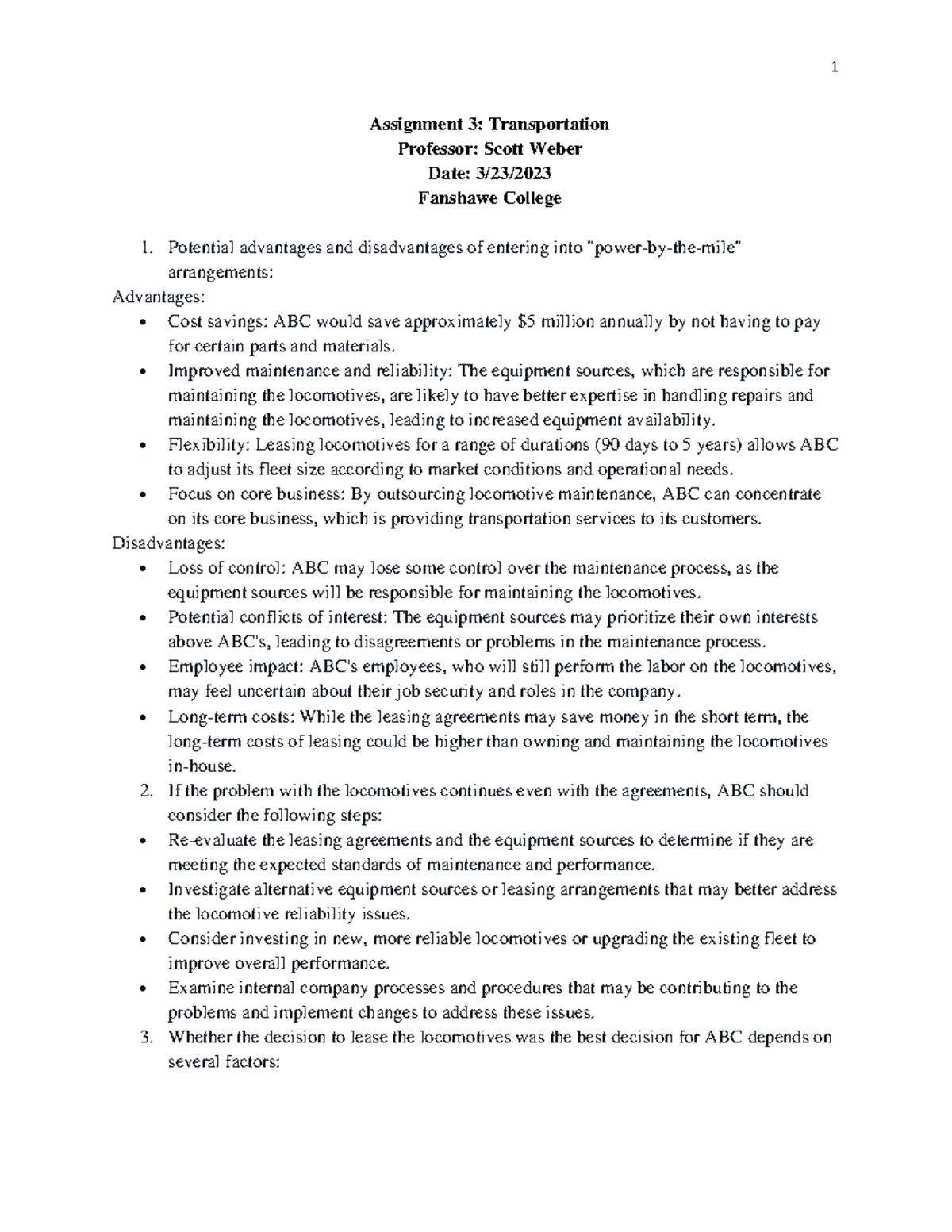 Assignment 3 transport - 1 Assignment 3: Transportation Professor ...