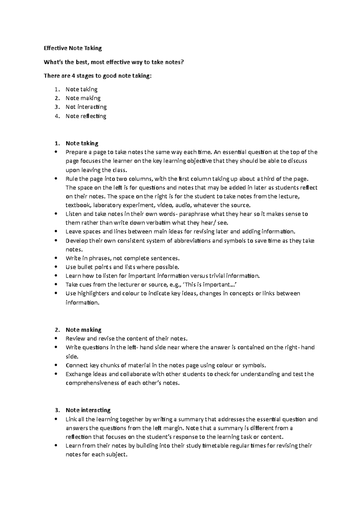 Effective Note Taking - practice - Effective Note Taking What’s the ...