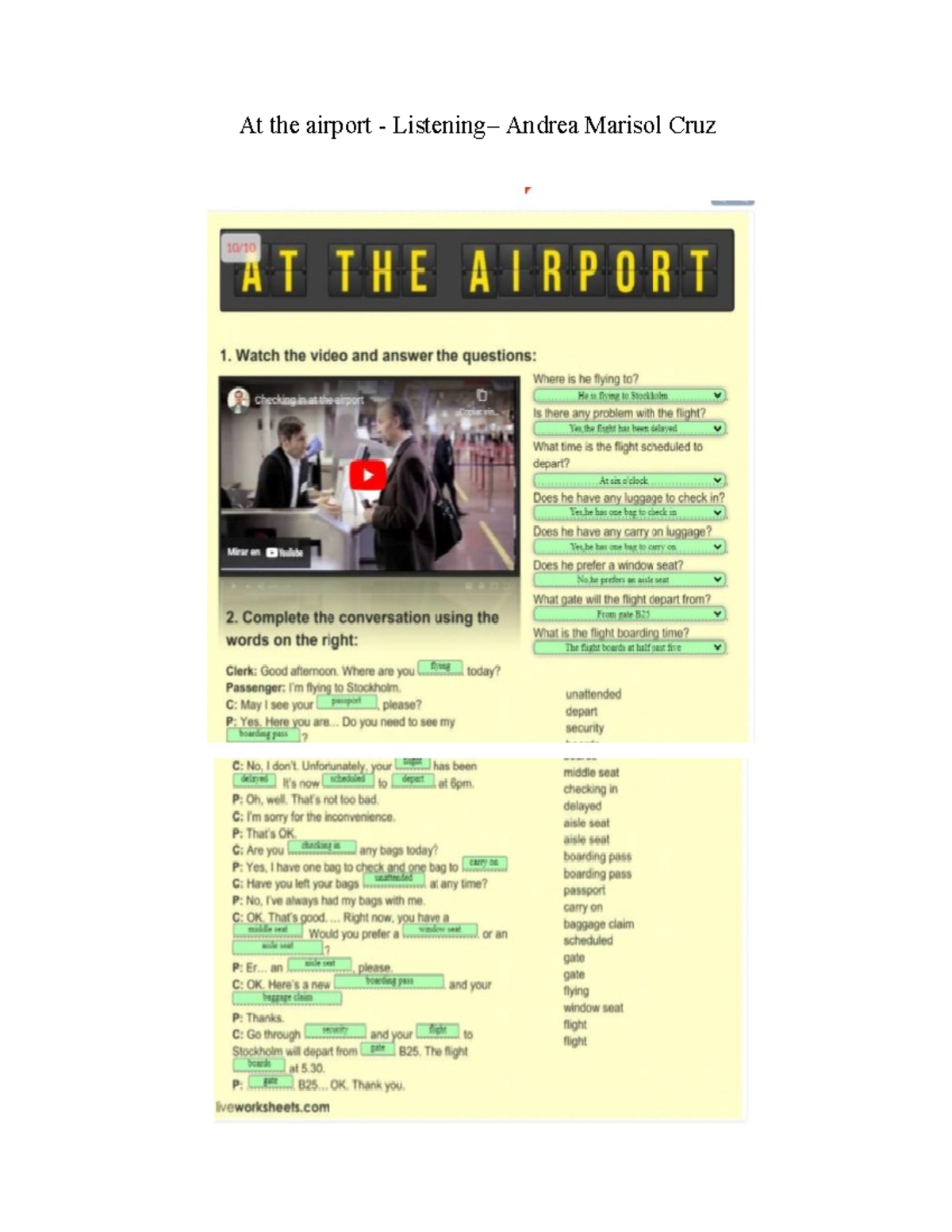 At the airport - Listening Andrea - Inglés II - Studocu