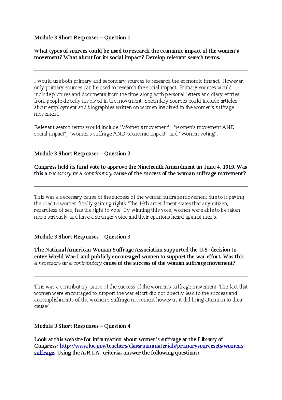 HIS 200 Short Answers 3-1 - Module 3 Short Responses – Question 1 What ...