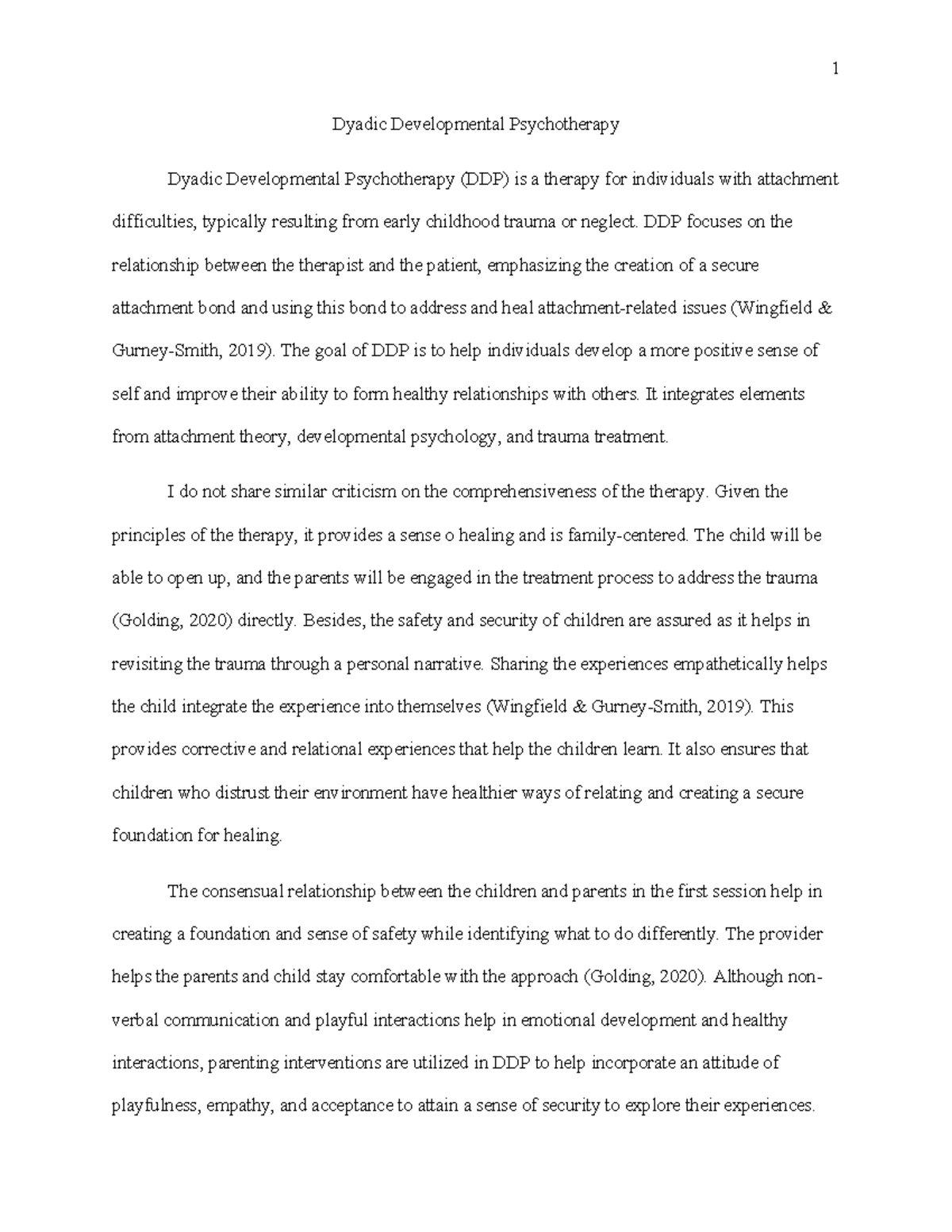 Dyadic Developmental Psychotherapy - 1 Dyadic Developmental Psychotherapy Dyadic Developmental ...