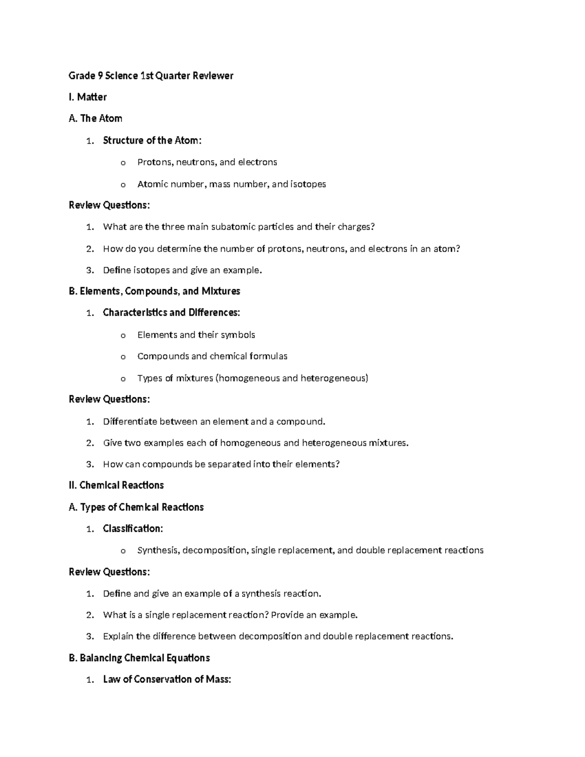 Grade 9 Science 1st Reviewer - Grade 9 Science 1st Quarter Reviewer I ...