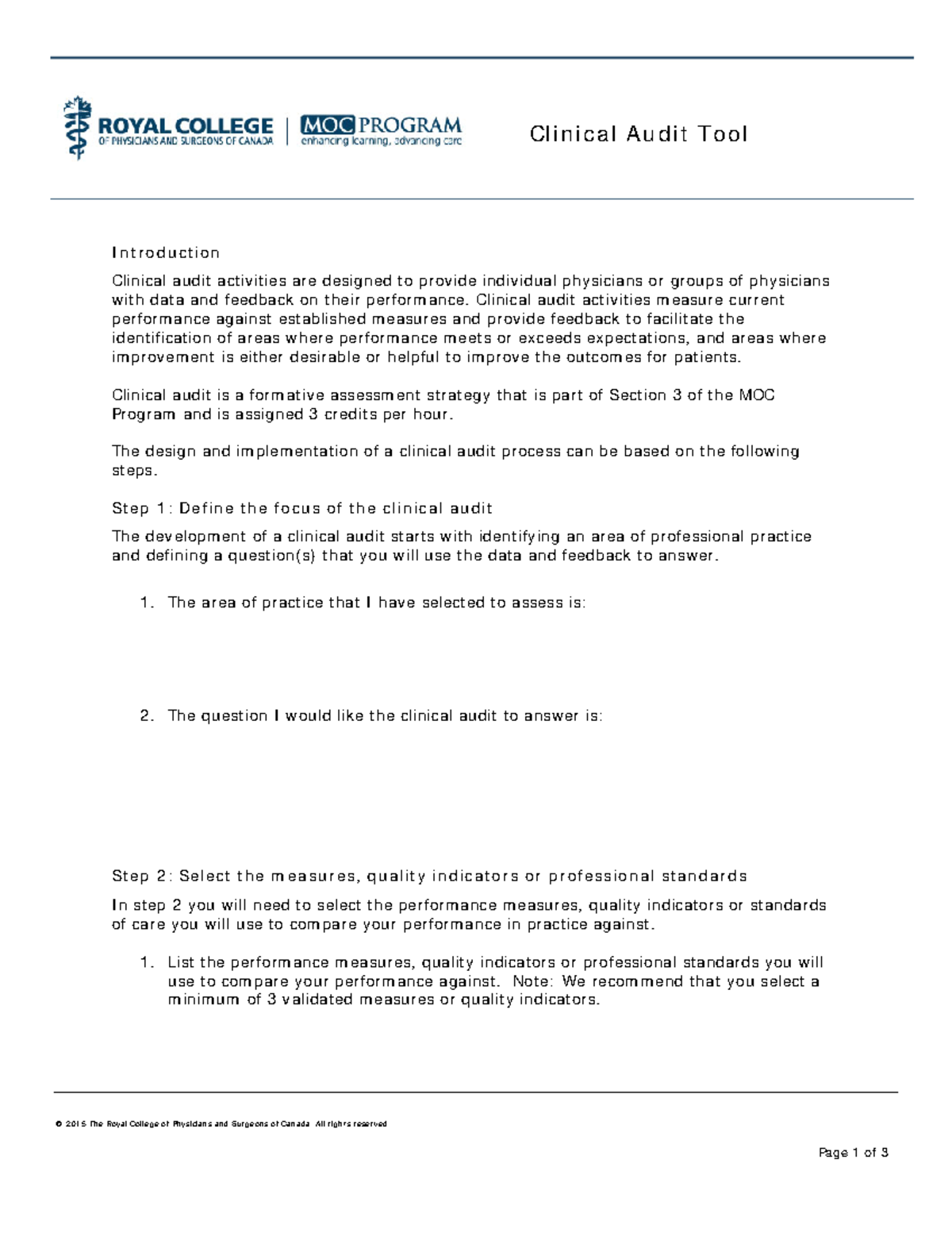 Clinical audit tool e - © 20 15 Th e Roy al College of Ph ysician s an ...