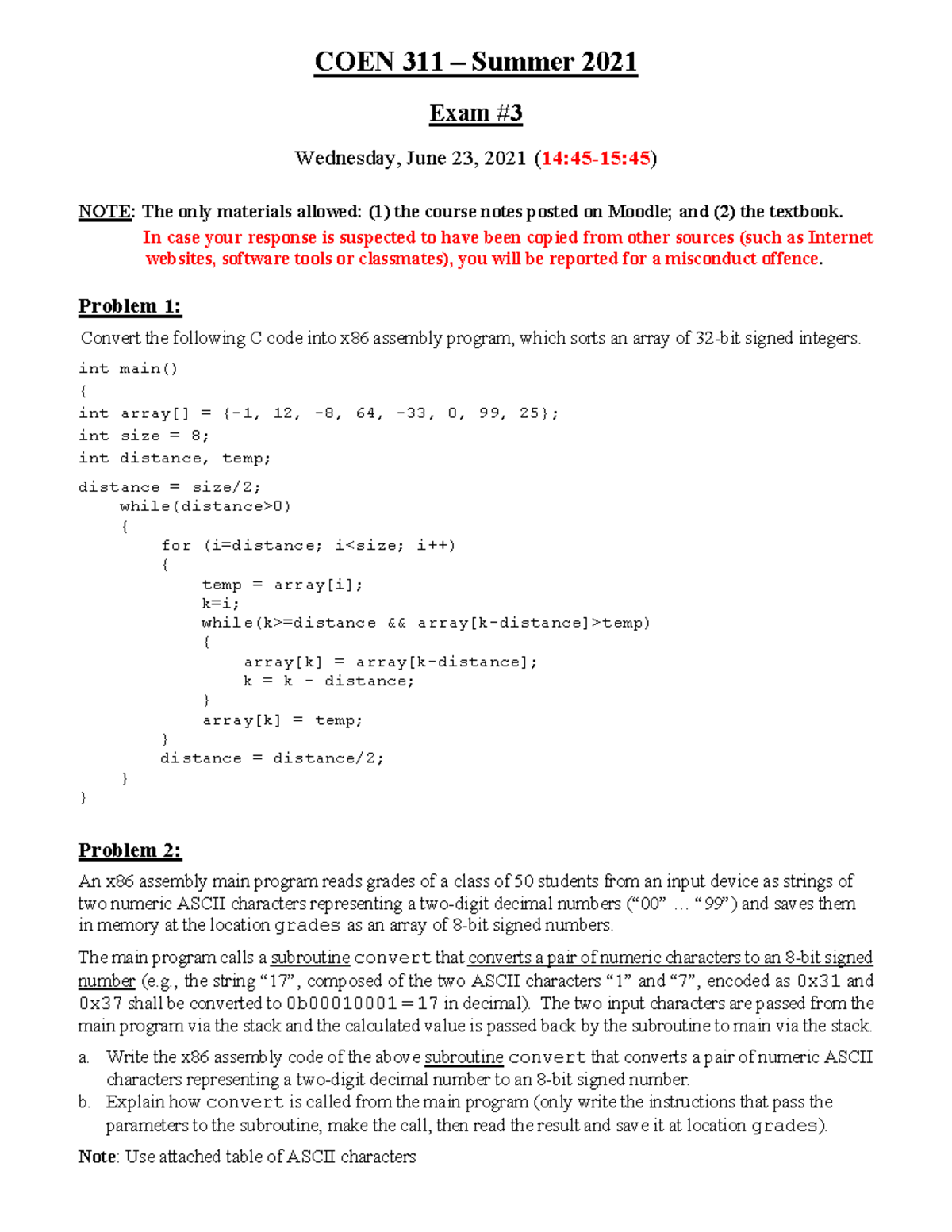 COEN311 Practice Exam - COEN 311 – Summer 2021 Exam Wednesday, June 23 ...