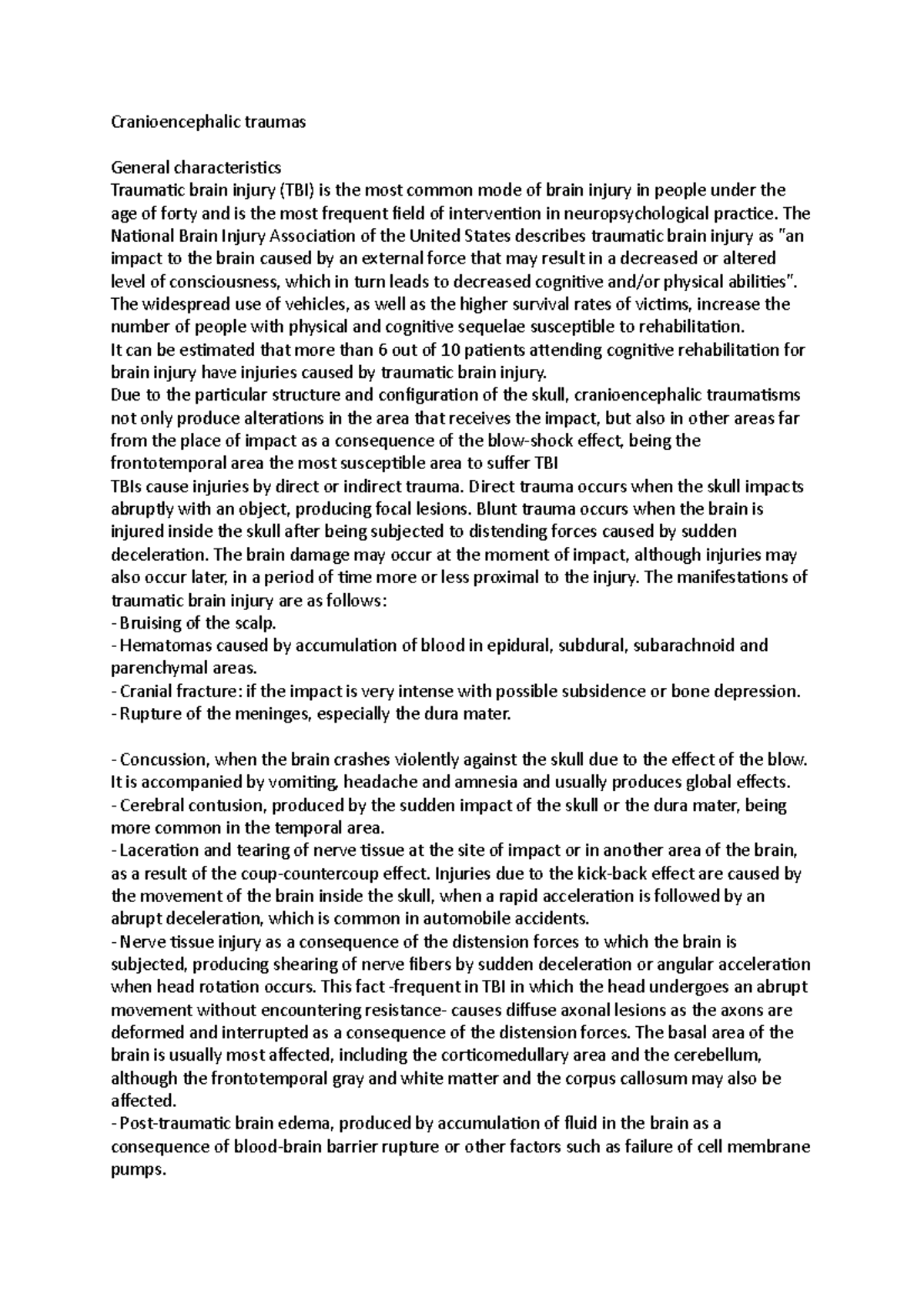 Cranioencephalic traumas - Cranioencephalic traumas General ...