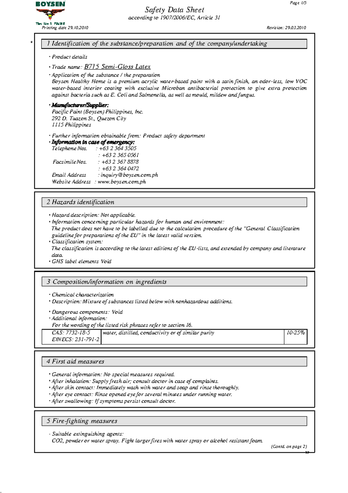 SDS SEMI Gloss Latex - Safety Data Sheet according to 1907/2006/EC ...