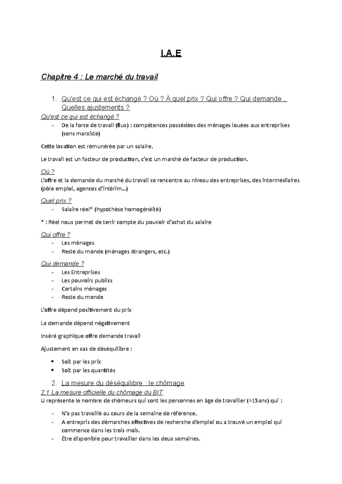 Chapitre 4 I.A.E - Notes de cours 4 - I.A Chapitre 4 : Le du travail 1 ... Chapitre 4 I.A.E - Notes de cours 4 - I.A Chapitre 4 : Le du travail 1 ...