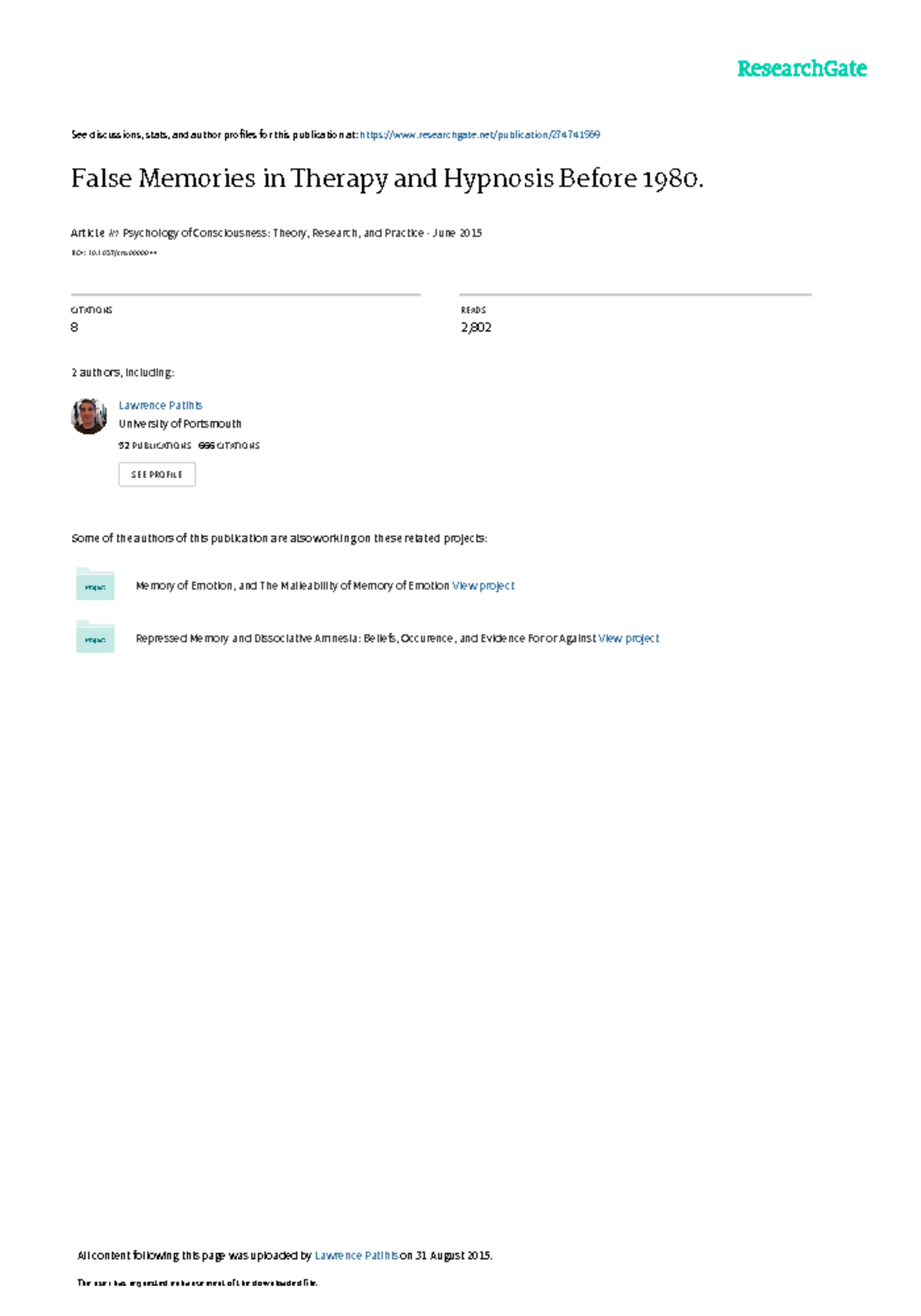 False memories 1 2022 - Psy 252.3 - U of S - Studocu