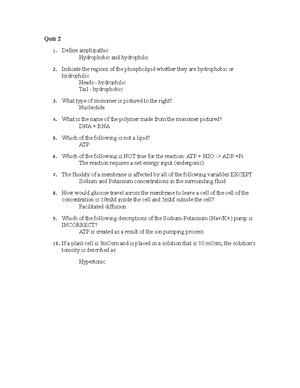 Quiz 1 bio - Topics covers homeostasis and macromolecules - Quiz 1 1 ...