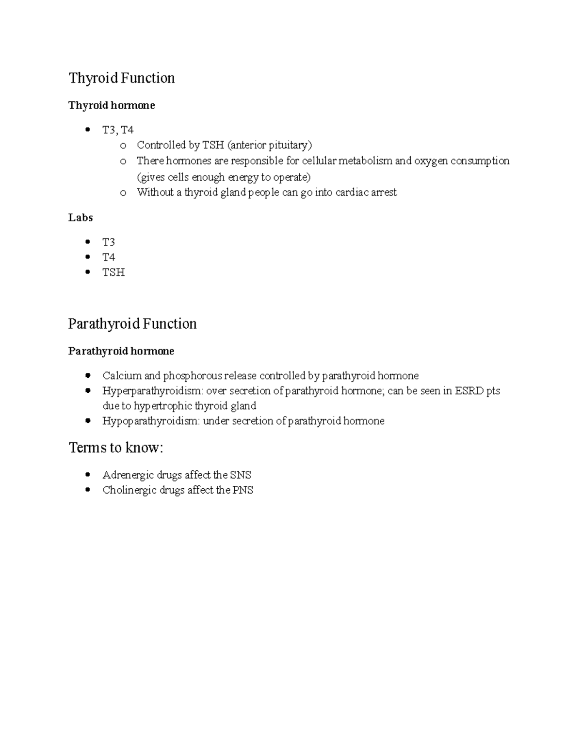 Endocrine - notes taken from lecture and books. - Thyroid Function ...