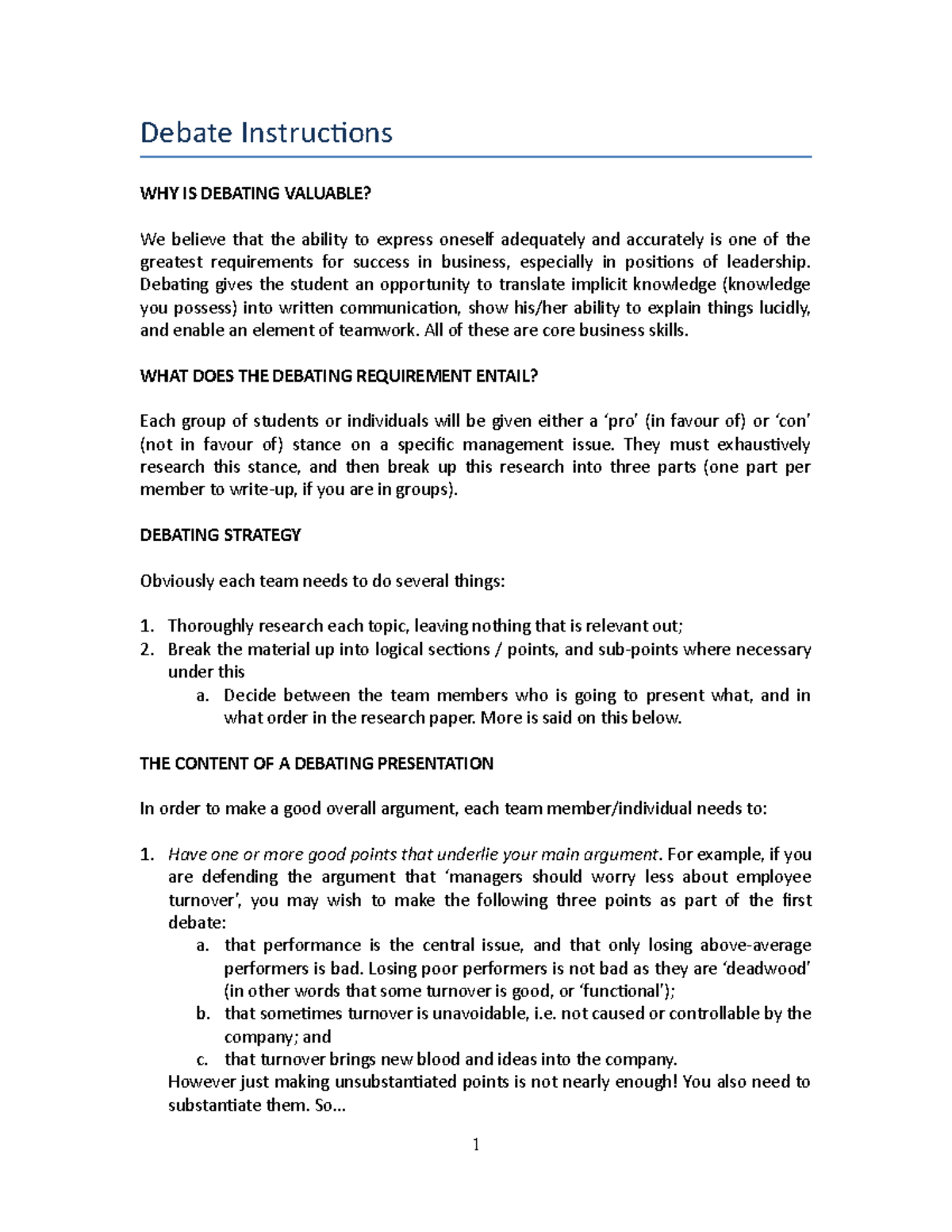 Debate Instructions 2022 - Debate Instructions WHY IS DEBATING VALUABLE ...